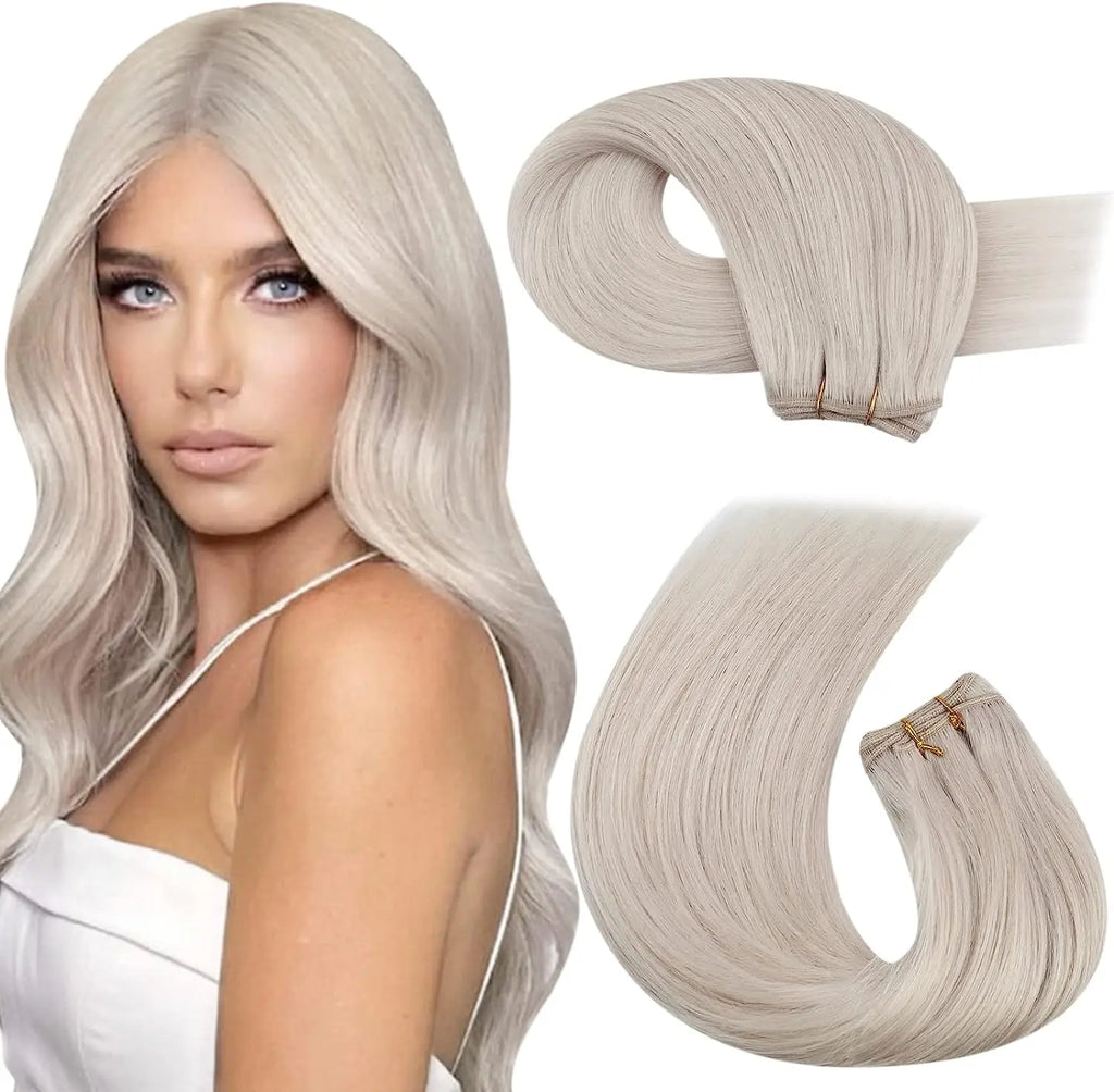 #60A White Blonde Remy Human Hair Weft/Weave Extensions - 100g Nzazu ...